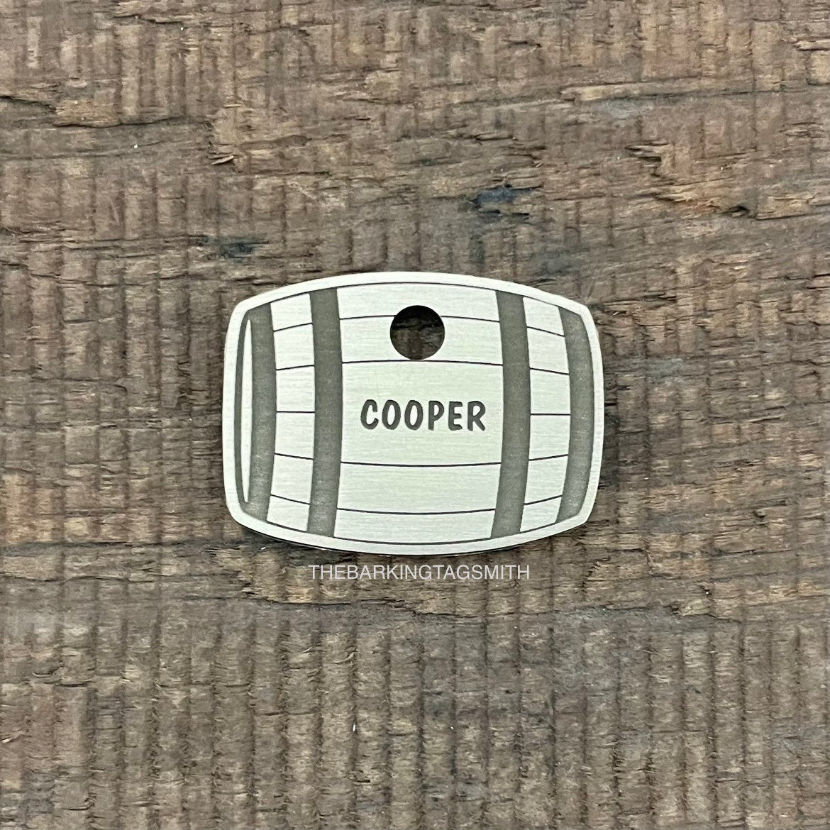 Whiskey Barrel Shape Pet ID Tag - Custom Dog Tag - The Barking Tagsmith NZ